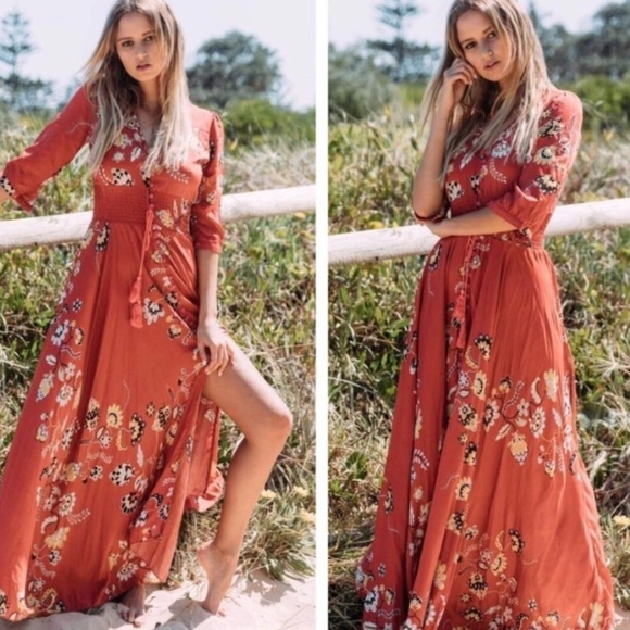 Jaase | Dresses | 6 Jaase Bohemian Maxi Xl Rust Maxi Dress | Poshmark